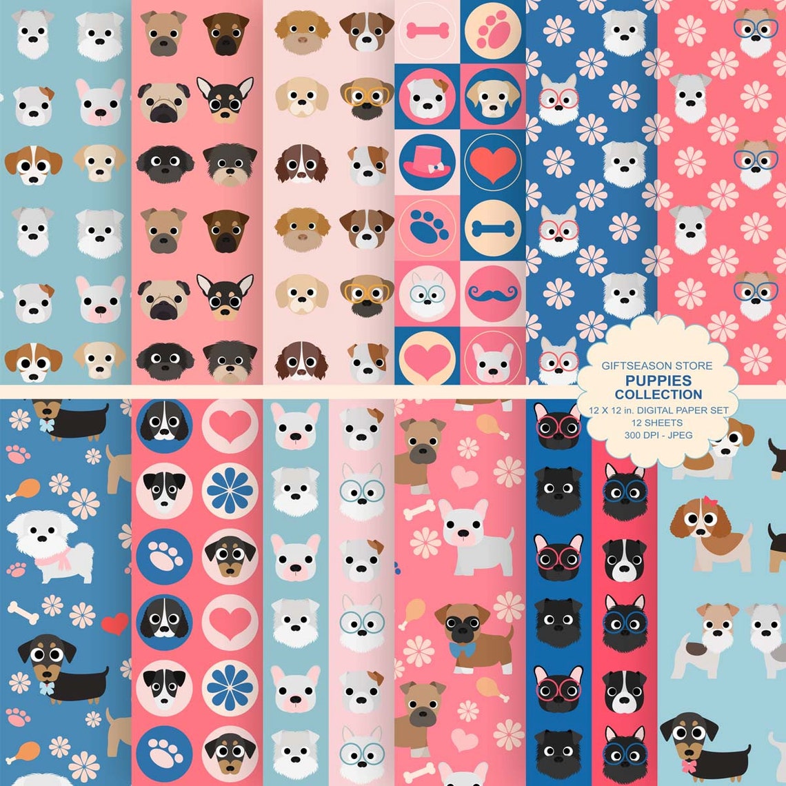 Puppies Digital Paper Dog Digital Backgrounds Part 3 INSTANT - Etsy