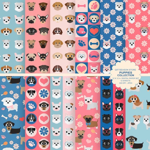 Puppies digital paper dog digital backgrounds part 3 INSTANT | Etsy