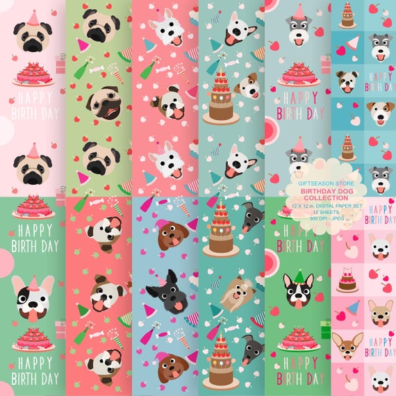 Birthday Dog Digital Papers Birthday Dog Backgrounds Birthday - Etsy