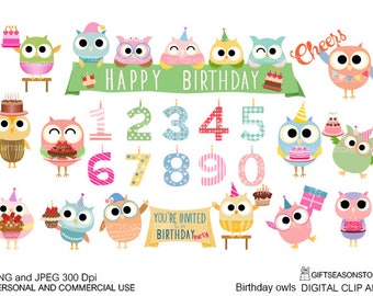 Birthday Owl Clipart Set Instant Download Personal and - Etsy