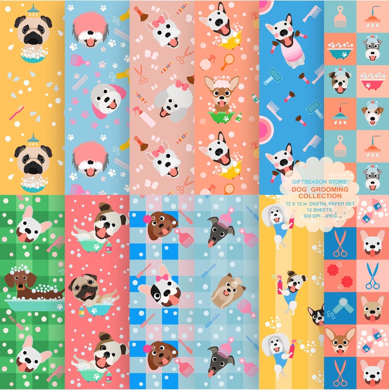 Dog Grooming Digital Papers Dog Grooming Backgrounds Dog | Etsy