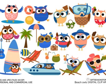 Beach Owls Digital Clip Art for Personal and Commercial Use - Etsy