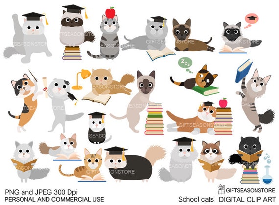 School Cats Digital Clip Art for Personal and Commercial Use | Etsy