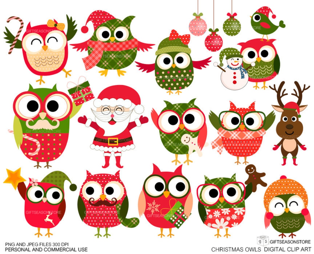 Christmas Owls Digital Clip Art for Personal and Commercial Use ...