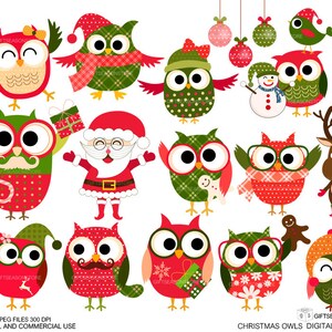 Christmas Owls Digital Clip Art for Personal and Commercial - Etsy