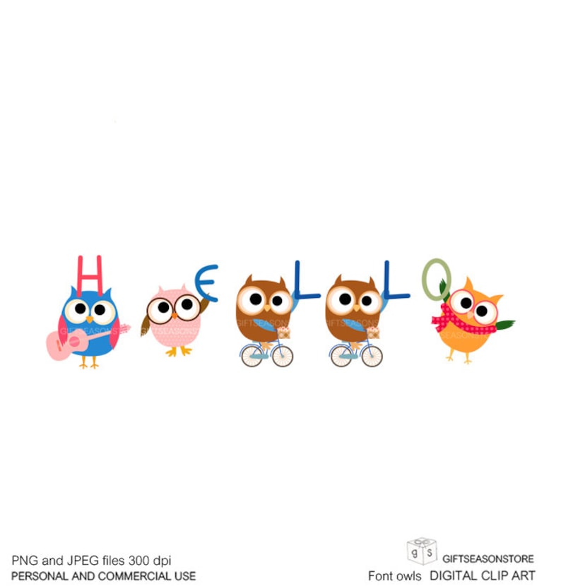 Font Owls Digital Clip Art for Personal and Commercial Use - INSTANT ...