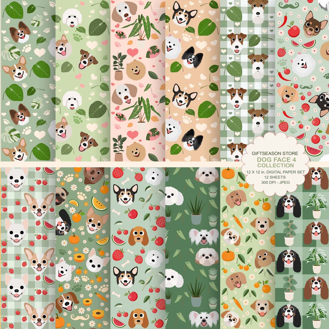 Dog Face 4 Digital Paper Dog Digital Backgrounds - INSTANT DOWNLOAD - Etsy