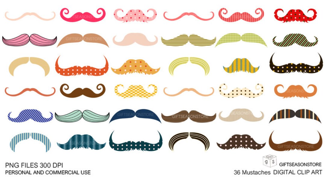 36 Mustaches Digital Clip Art for Personal and Commercial Use - INSTANT ...