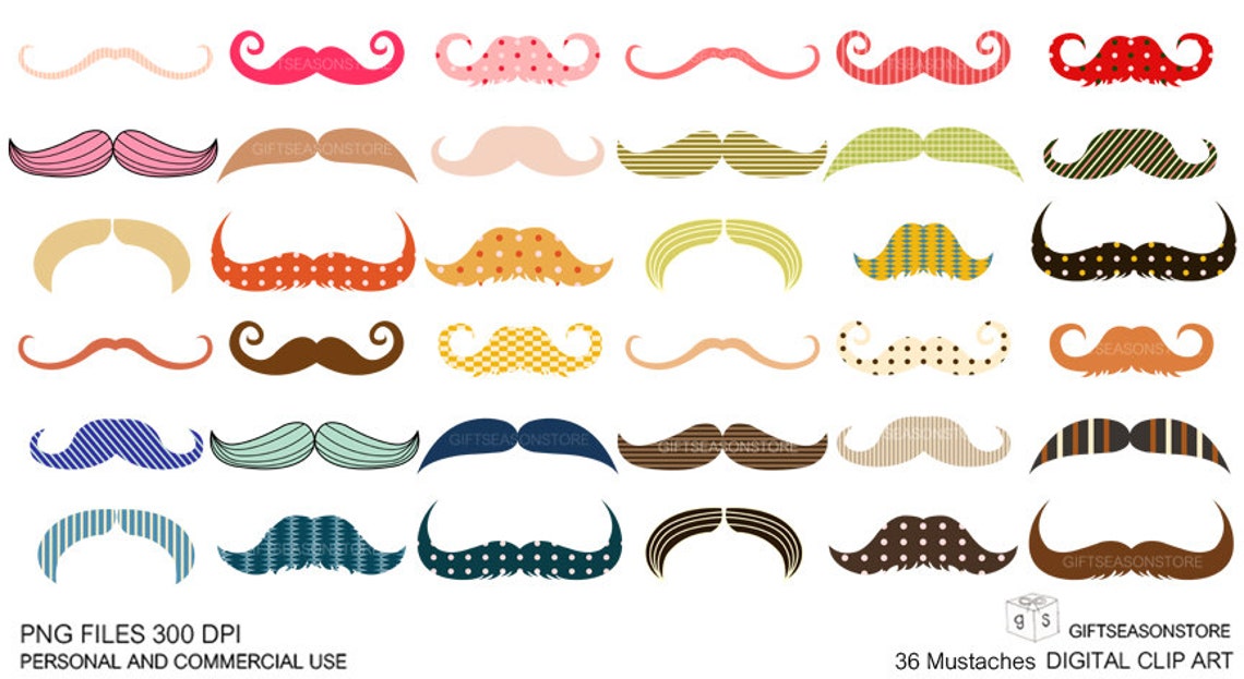 36 Mustaches Digital clip art for Personal and Commercial use | Etsy