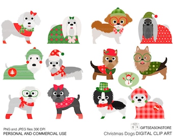 Christmas Dog Digital Clip Art Part 1 for Personal and | Etsy