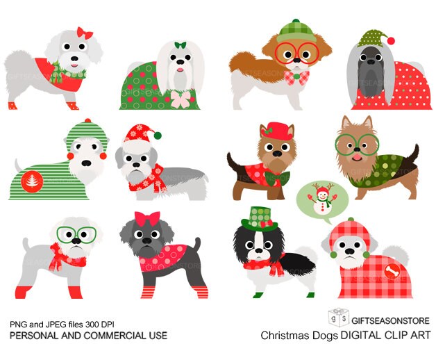 Christmas Dog Digital Clip Art Part 4 for Personal and - Etsy