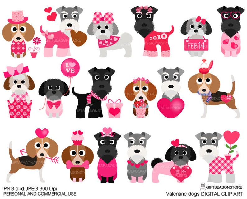 Valentine Dogs Digital Clip Art for Personal and Commercial Use ...