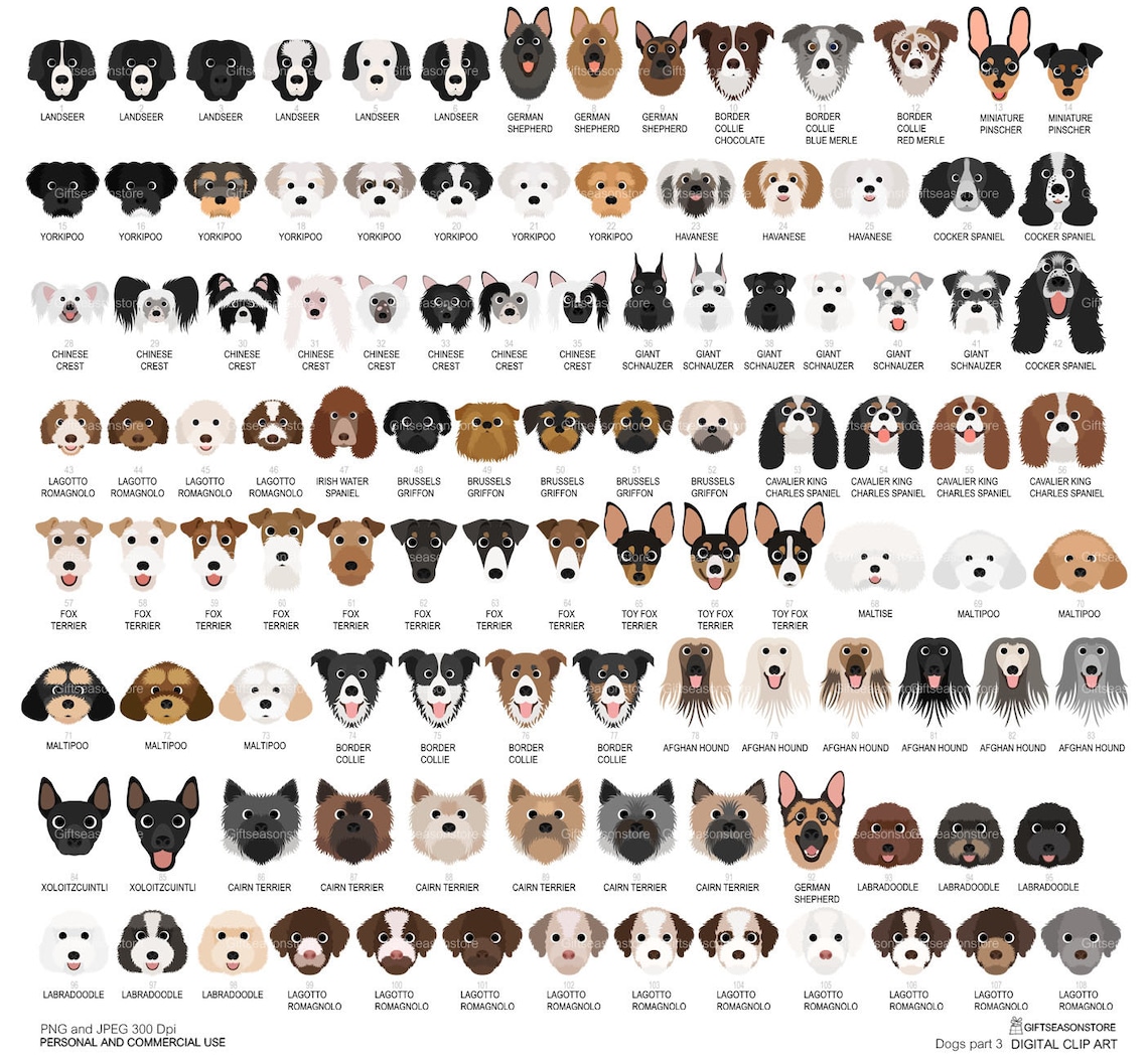 Dog Face Digital Clip Art Part 3 for Personal and Commercial - Etsy