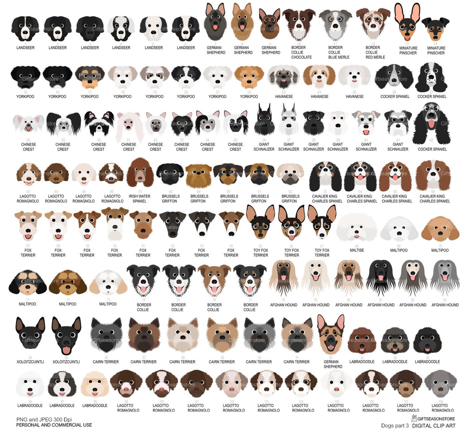 Dog Face Digital Clip Art Part 3 for Personal and Commercial - Etsy