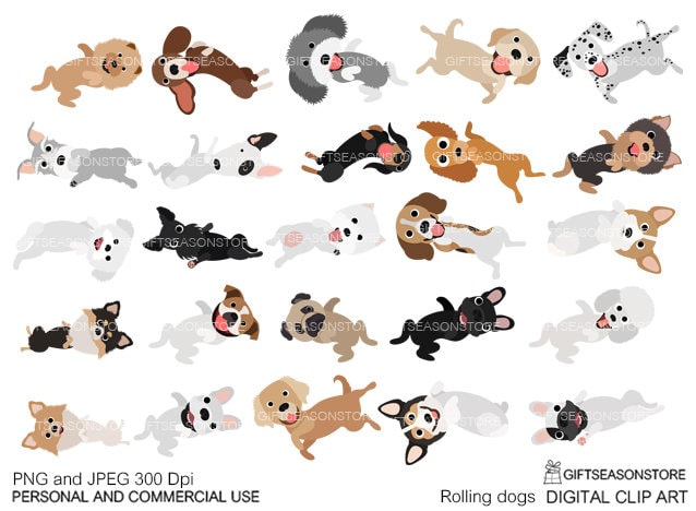Rolling Dogs Digital Clip Art for Personal and Commercial Use - Etsy UK
