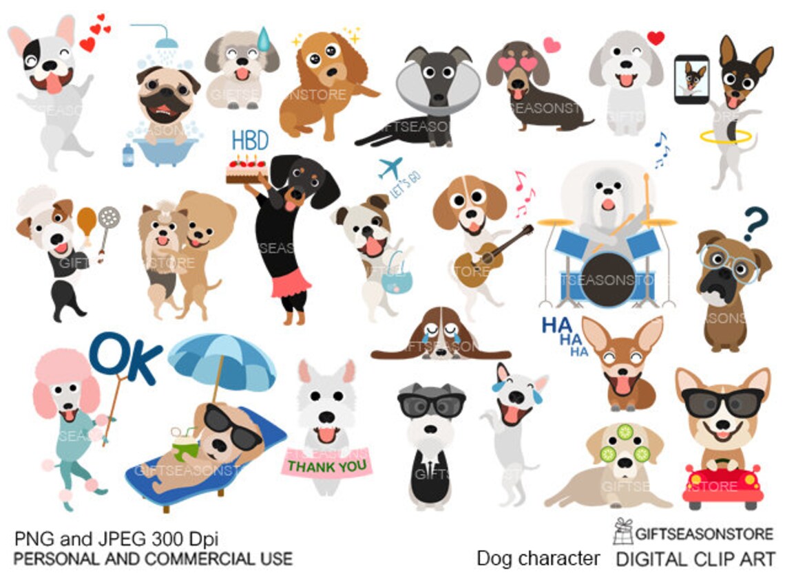 Emoticon Dogs Digital Clip Art for Personal and Commercial Use | Etsy
