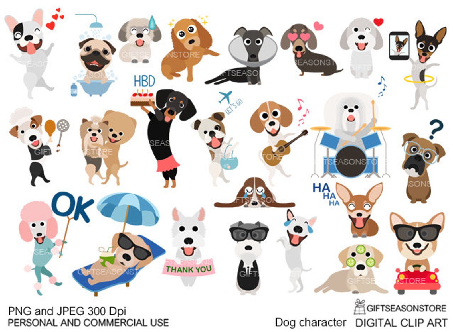 Emoticon Dogs Digital Clip Art for Personal and Commercial Use | Etsy