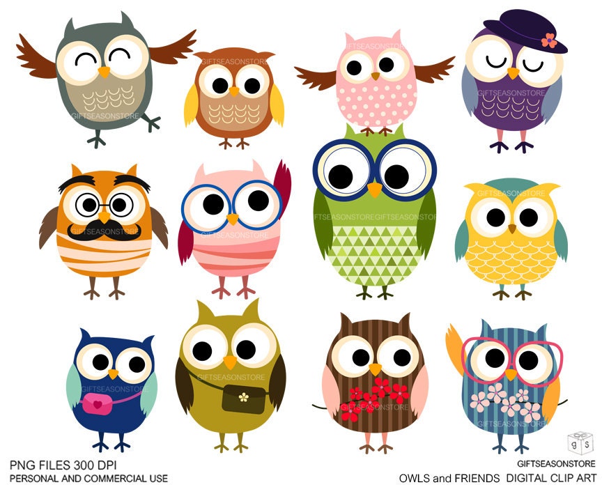 Owls and Friends Digital Clip Art for Personal and Commercial Use ...