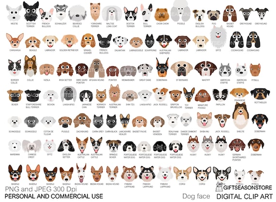 Dog Face Digital Clip Art for Personal and Commercial Use - Etsy