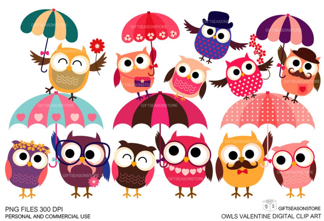 Valentine Owls Digital Clip Art for Personal and Commercial Use ...