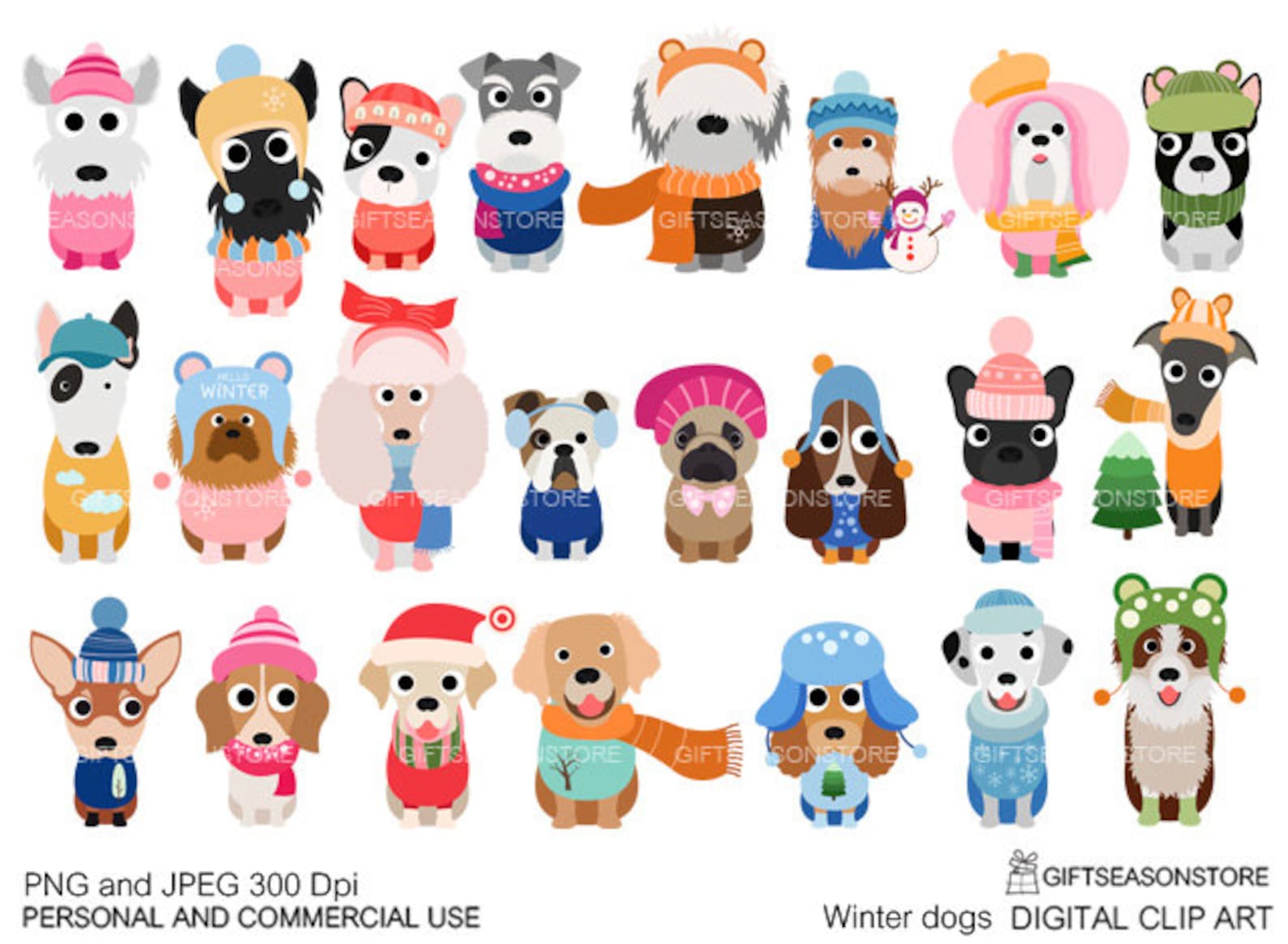 Winter Dogs Digital Clip Art for Personal and Commercial Use - Etsy