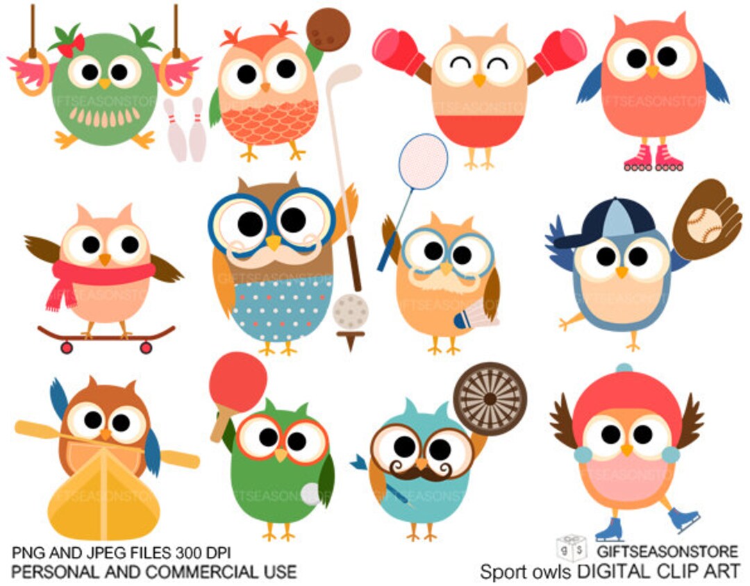 Sport Owl Digital Clip Art (part 2) for Personal and Commercial Use ...