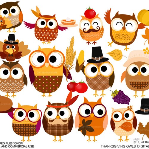Thanksgiving Owls Digital Clip Art for Personal and Commercial - Etsy