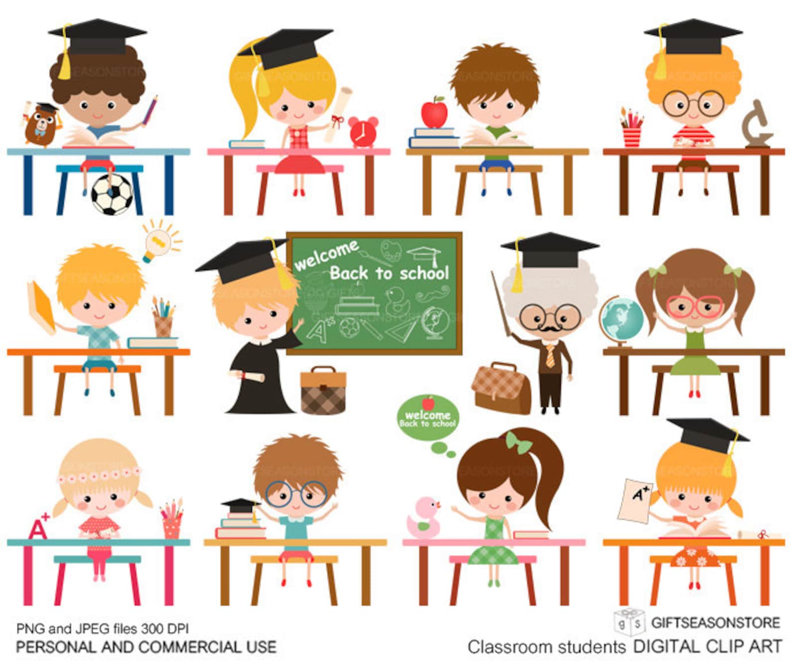 Classroom Student Digital Clip Art for Personal and Commercial - Etsy