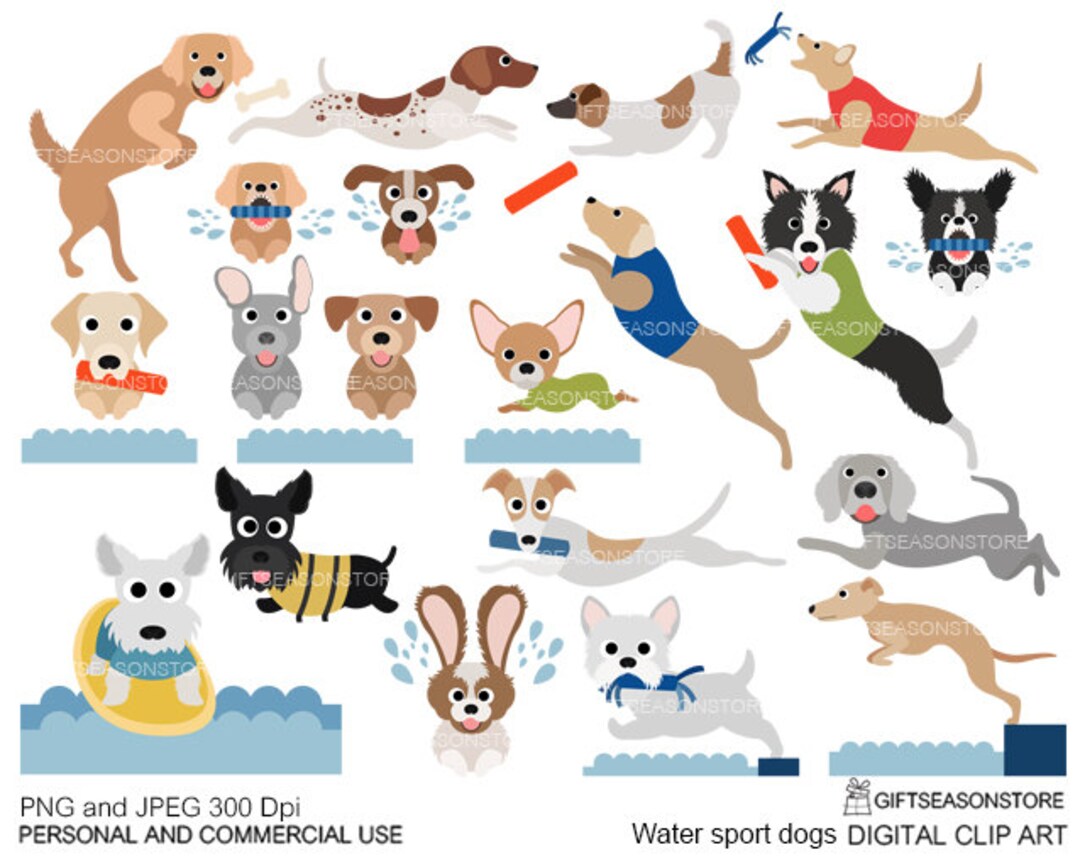 Water Sport Dogs Digital Clip Art for Personal and Commercial Use ...