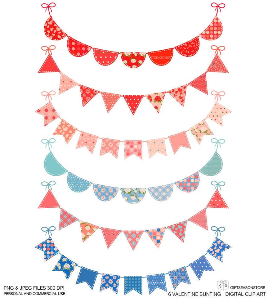 6 Valentine Bunting Digital Clip Art for Personal and - Etsy