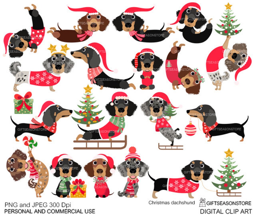 Christmas Dachshund Dog Digital Clip Art for Personal and Commercial ...