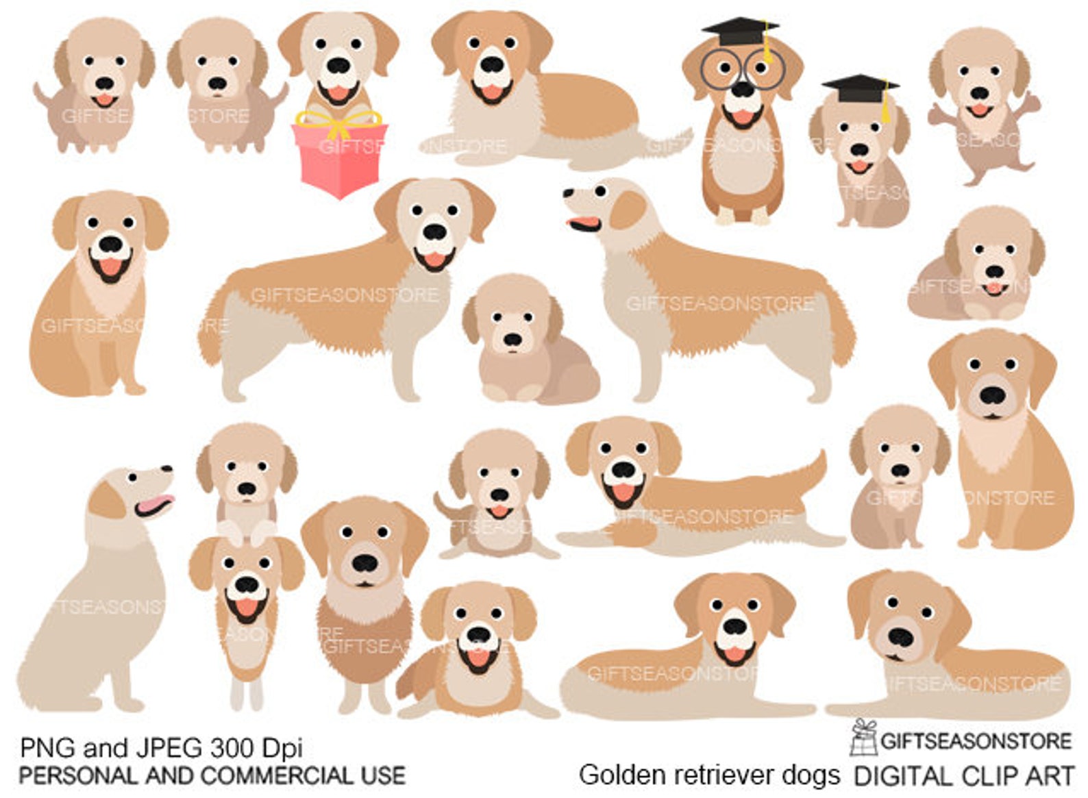 Golden Retriever Dogs Digital Clip Art for Personal and - Etsy