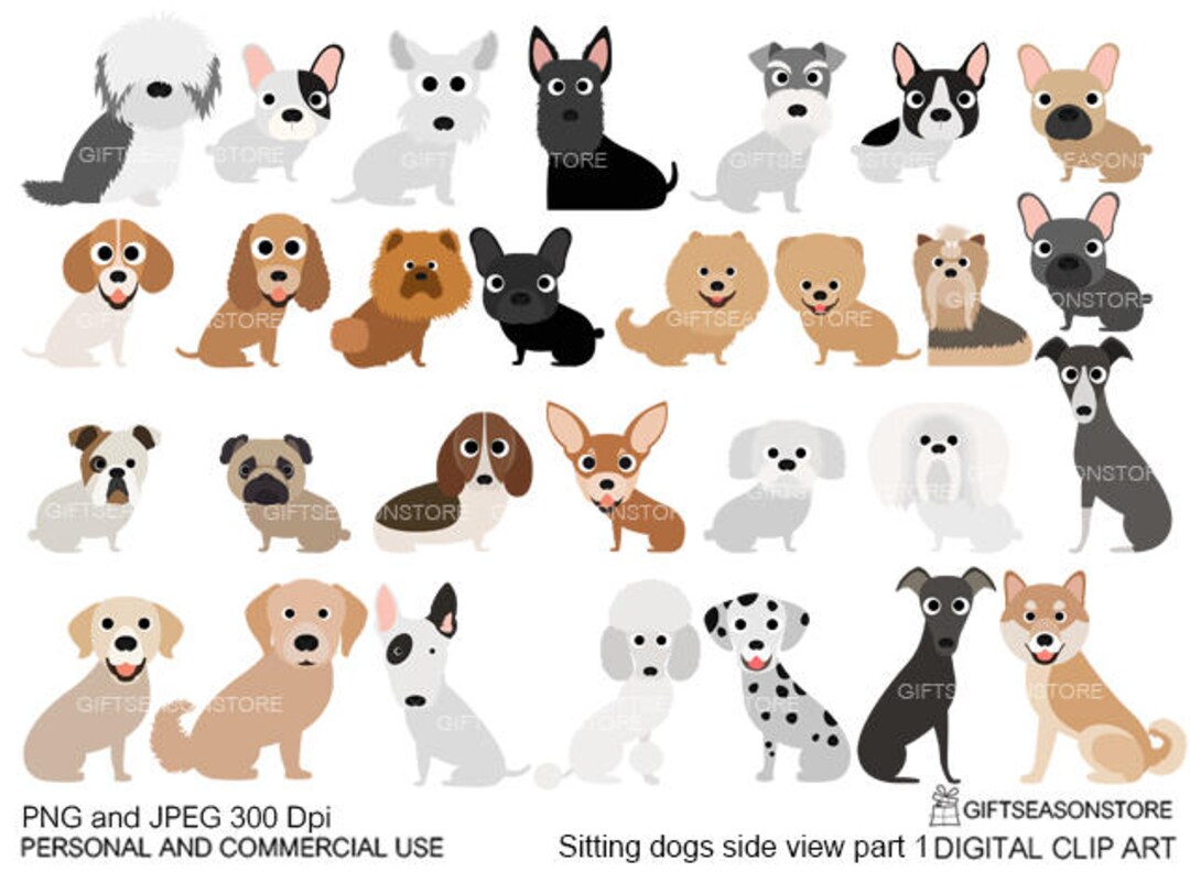 Sitting Dogs Side View Part 1 Digital Clip Art for Personal and ...