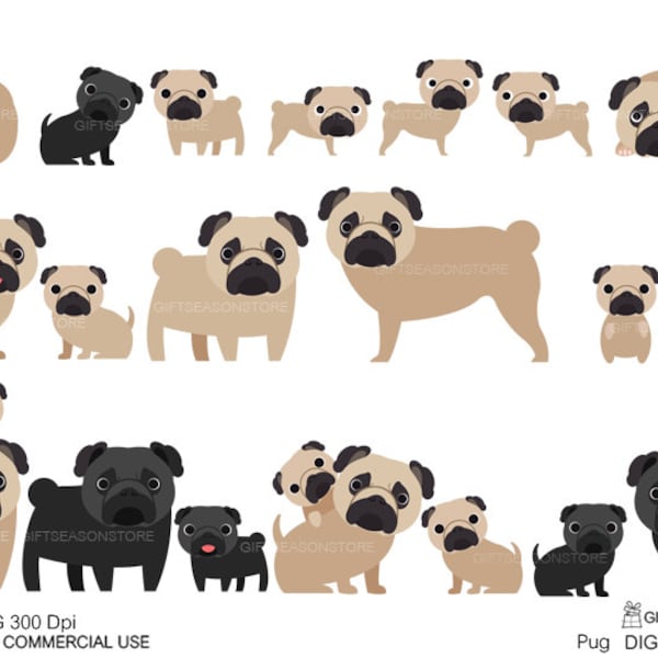 Pugs Clip Art - Etsy