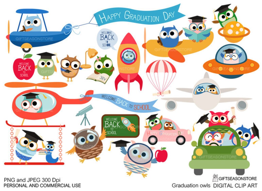 School Owls Graduation Owls Student Owls Digital Clip Art for Personal ...