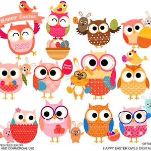 Easter Owls Digital Clip Art for Personal and Commercial Use - Etsy