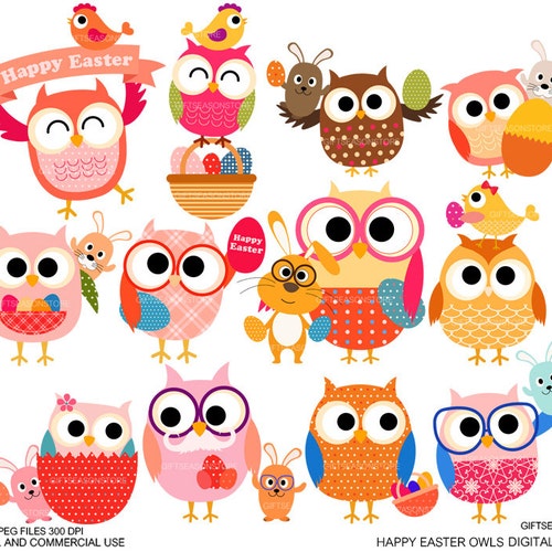 Easter Owls Digital Clip Art for Personal and Commercial Use - Etsy