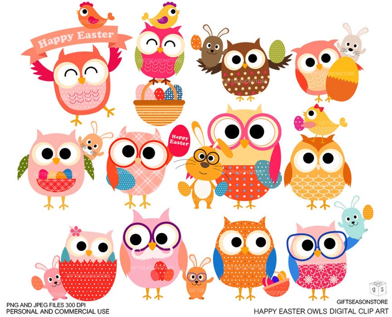 Easter Owls Digital Clip Art for Personal and Commercial Use - Etsy