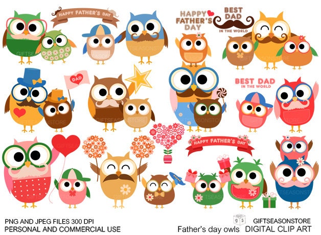 Father's Day Owl Digital Clip Art for Personal and - Etsy