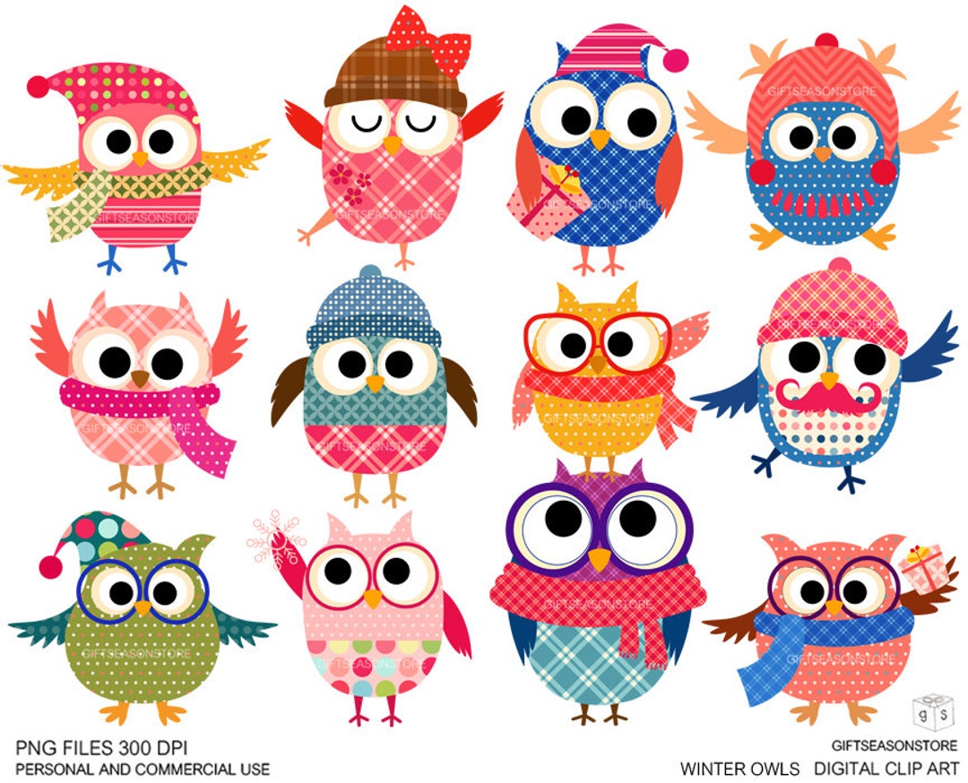 Winter Owls Digital Clip Art for Personal and Commercial Use - INSTANT ...