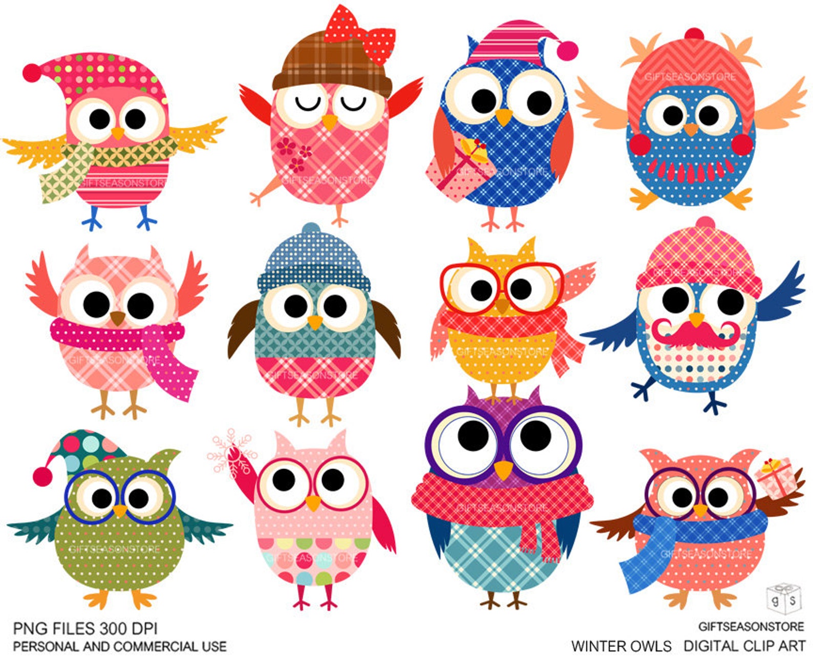 Winter Owls Digital Clip Art for Personal and Commercial Use - Etsy