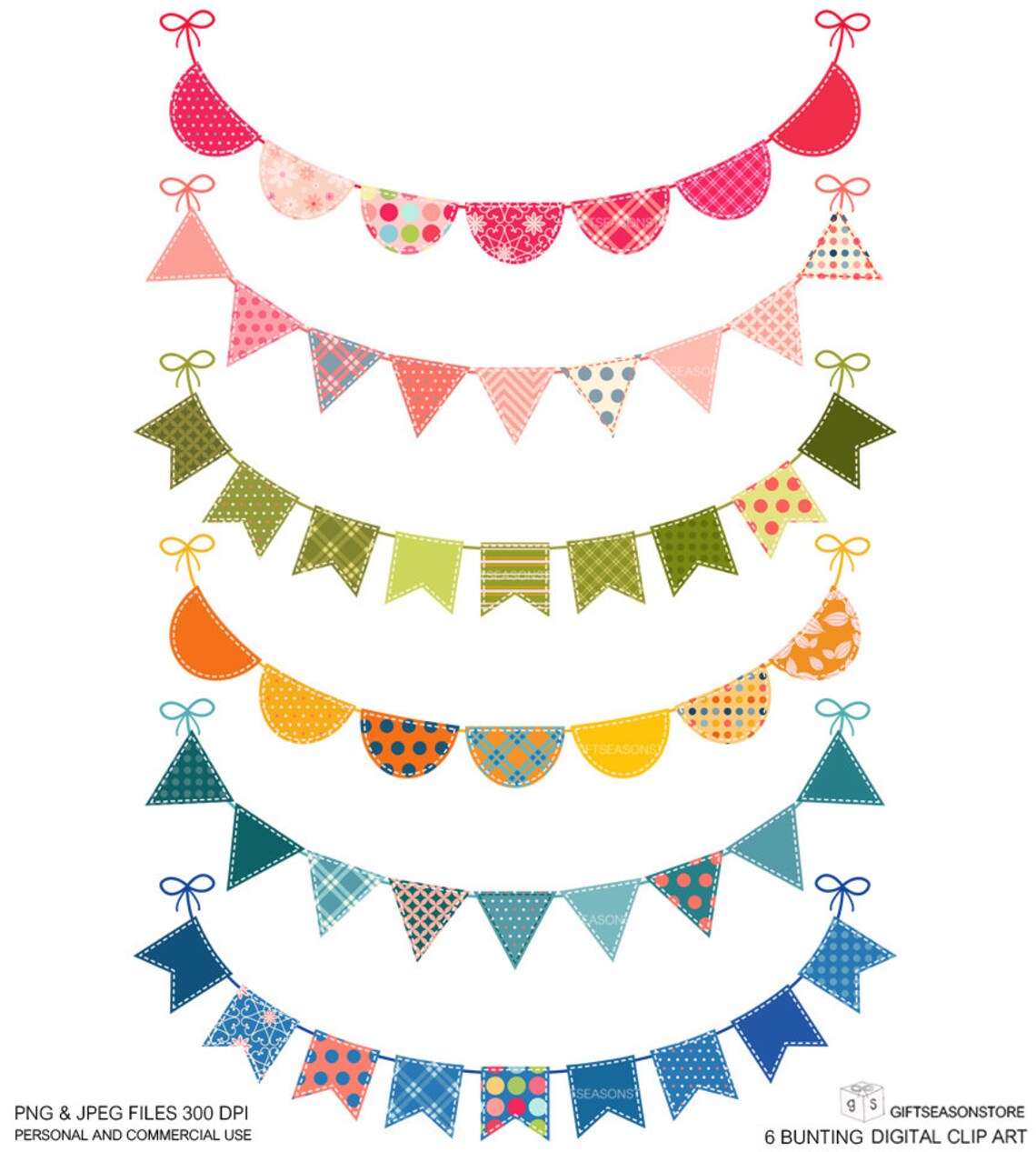 6 Bunting Digital Clip Art for Personal and Commercial Use - Etsy