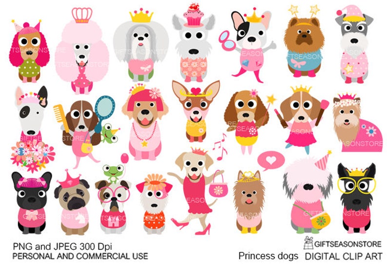 Princess Dogs Digital Clip Art for Personal and Commercial Use - Etsy