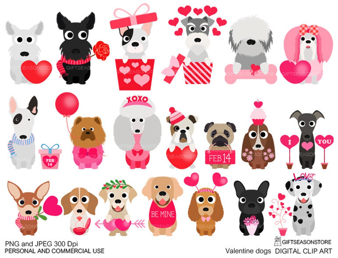 Valentine Dogs Digital Clip Art for Personal and Commercial Use ...