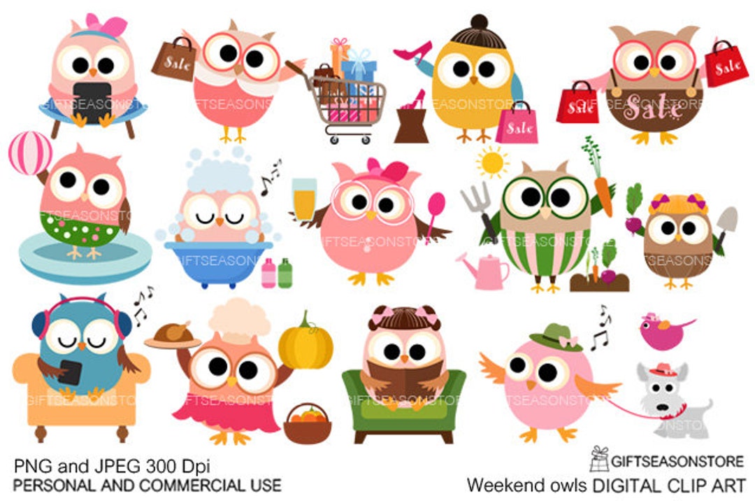 Weekend Owls Digital Clip Art for Personal and Commercial Use - INSTANT ...