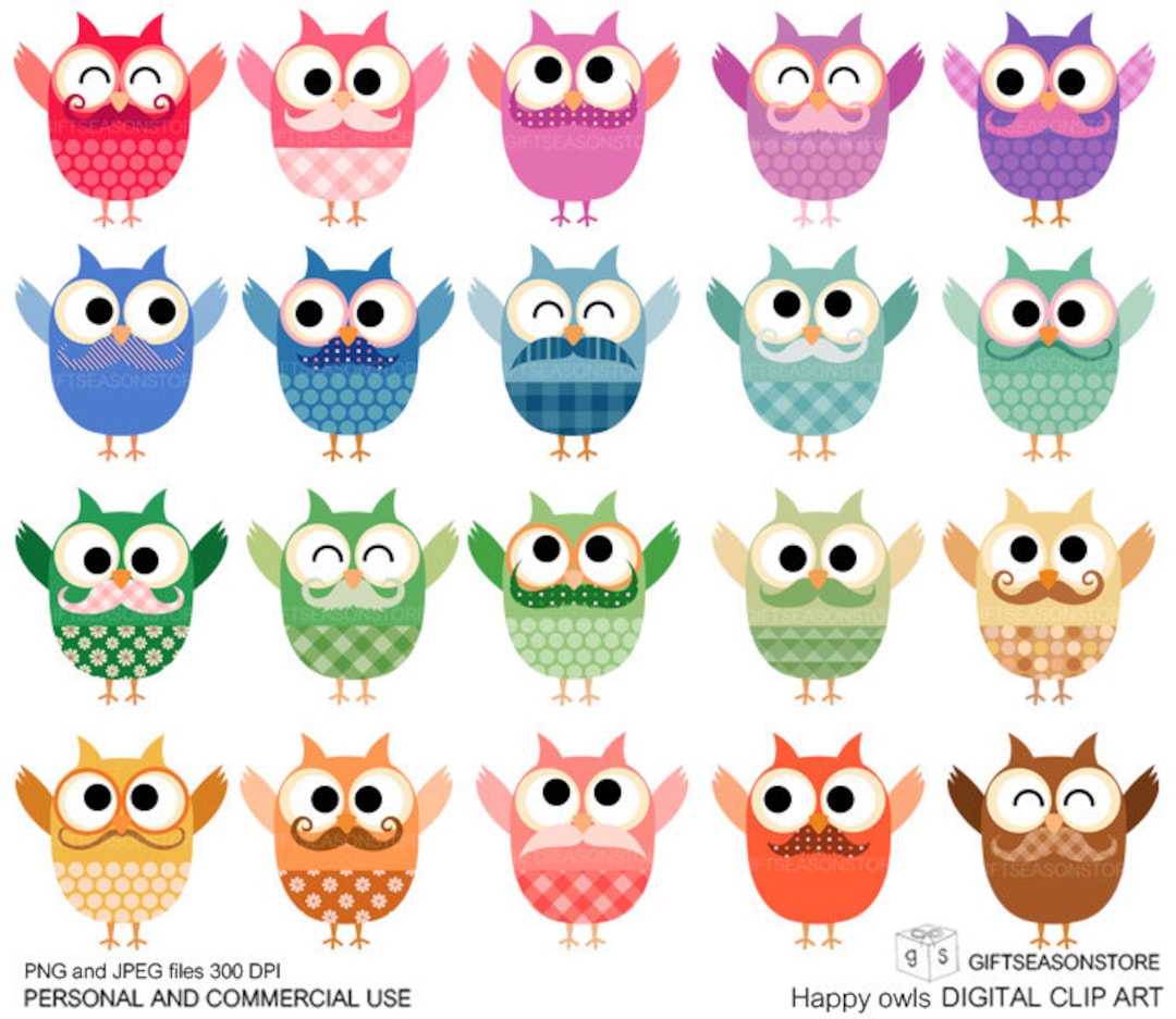Happy Owls Digital Clip Art for Personal and Commercial Use - INSTANT ...