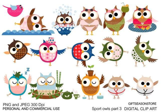 Sport owls part 3 digital clip art for Personal and Commercial | Etsy