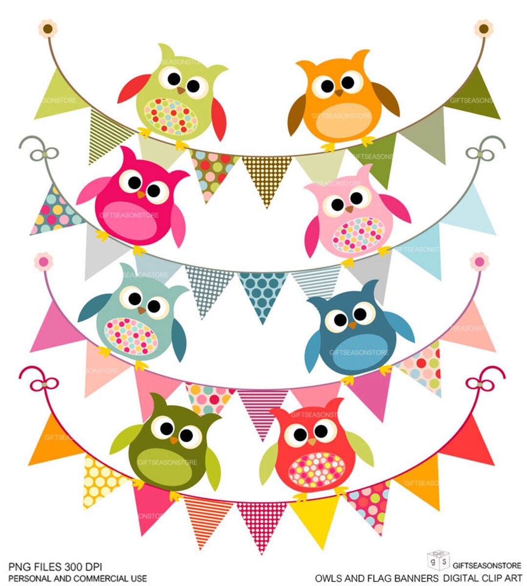 Owls and Flag Banners Digital Clip Art for Personal and Commercial Use ...