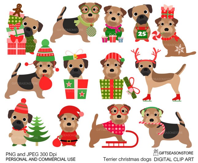 Christmas Dog Border Terrier and Norfolk Terrier Digital | Etsy