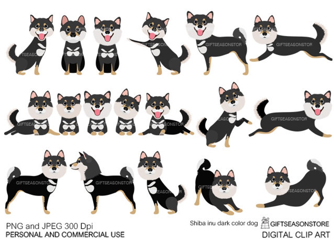Shiba Inu Dark Colour Dogs Digital Clip Art for Personal and Commercial ...
